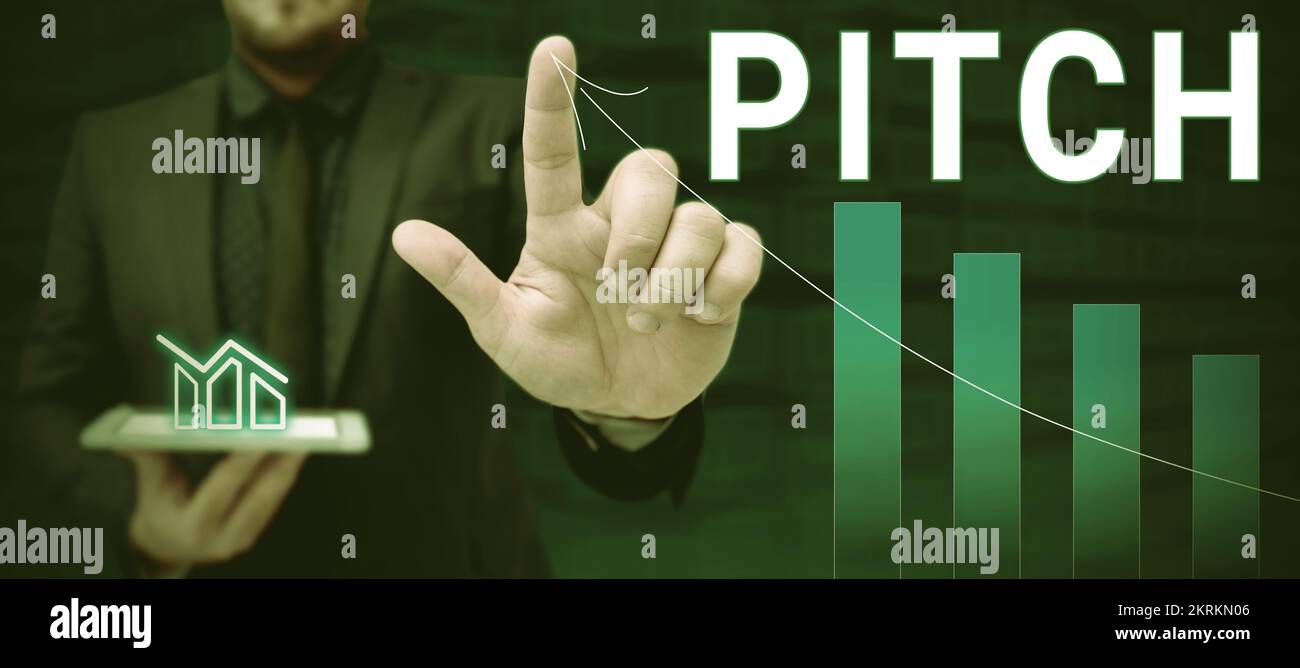 Hand writing sign Pitch, Word for quality sound governed by rate ...