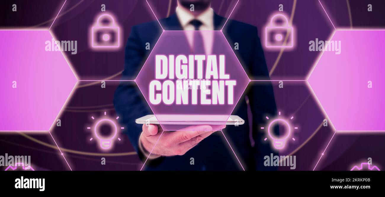 Hand writing sign Digital Content, Business showcase any content that ...