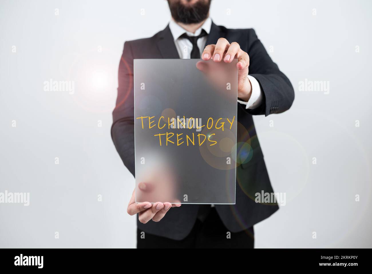 Text caption presenting Technology Trends, Business idea Trending ...