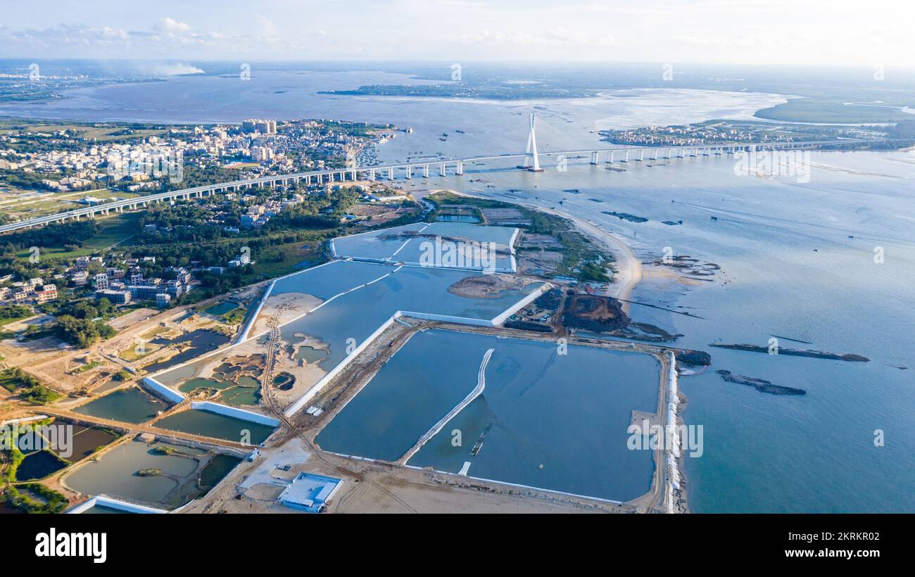 Aerial photos show the Puqian Central Fishing Port Project is under ...