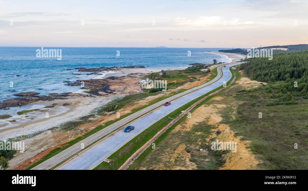 Aerial photos show the Hainan Island Tourist Road Wenchang Section is ...