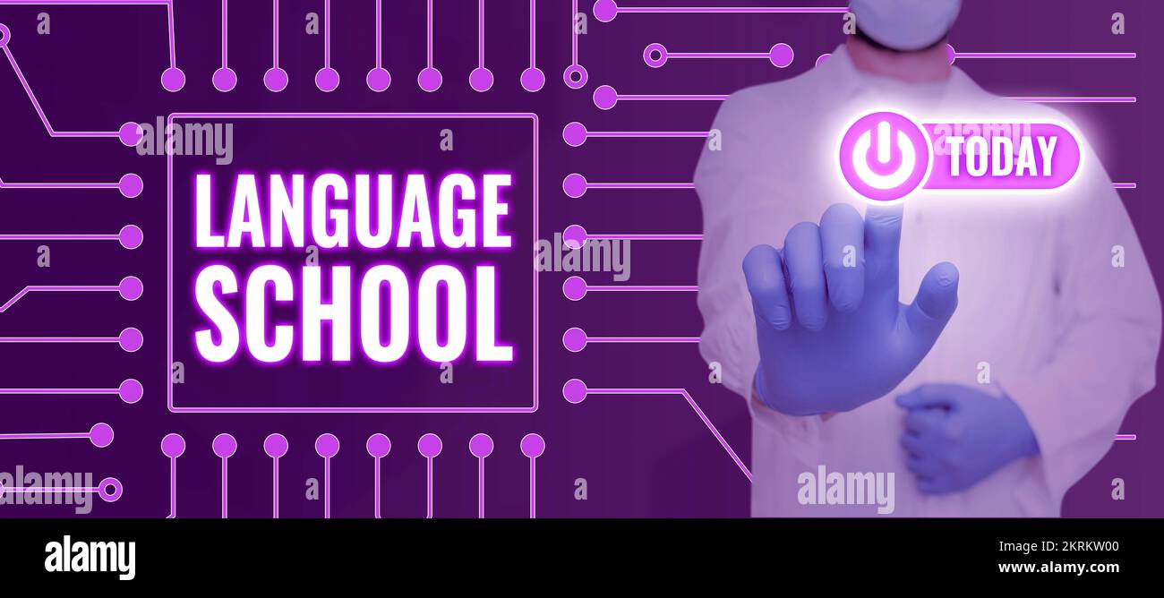 Text sign showing Language School, Word Written on educational ...