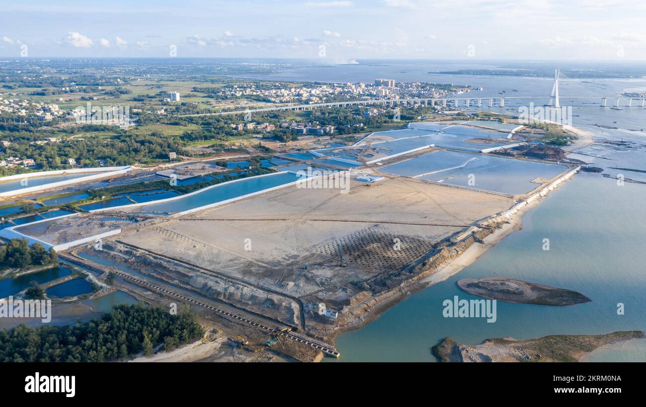 Aerial photos show the Puqian Central Fishing Port Project is under ...