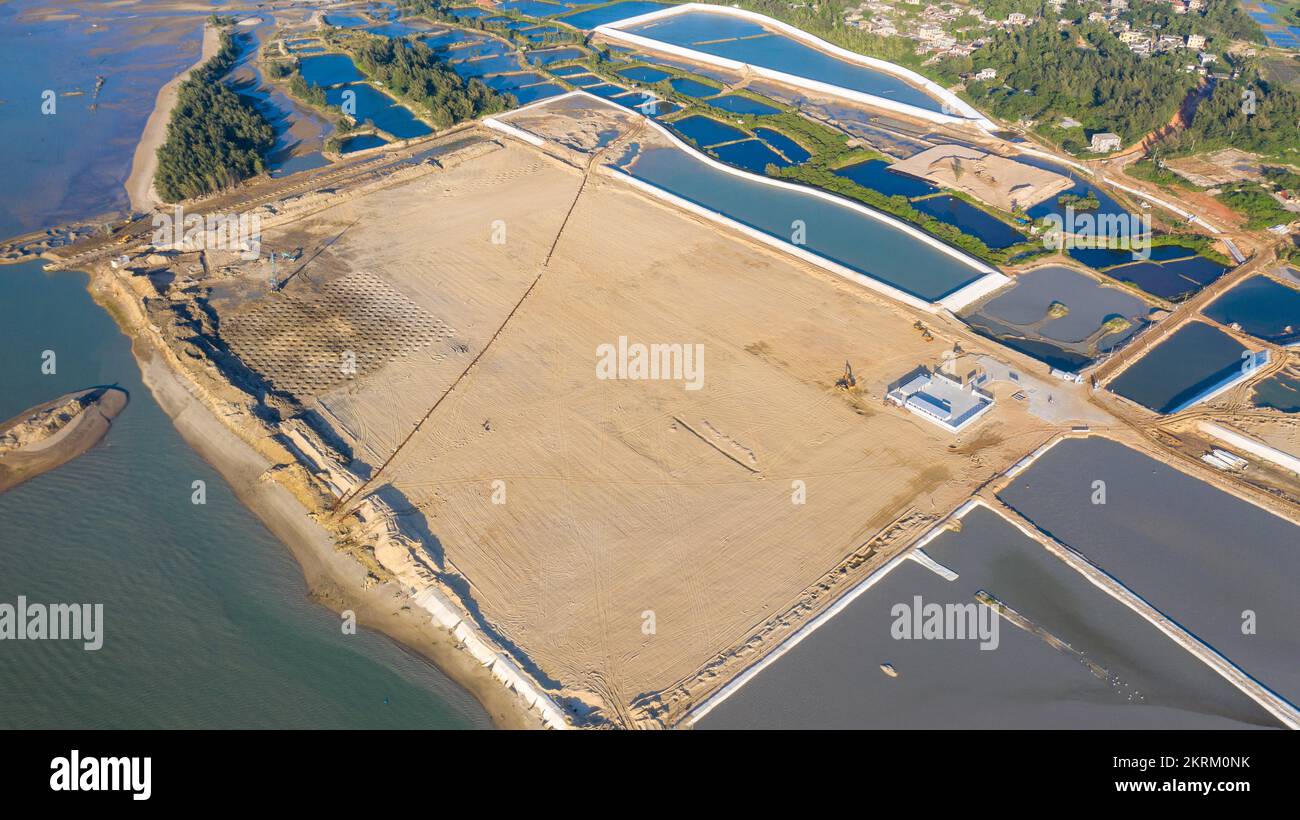Aerial photos show the Puqian Central Fishing Port Project is under ...