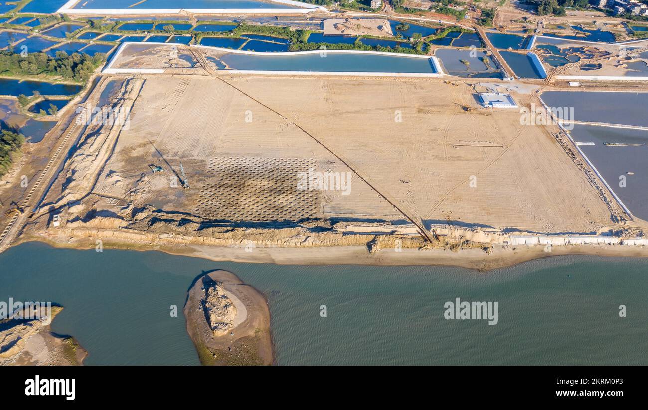 Aerial photos show the Puqian Central Fishing Port Project is under ...