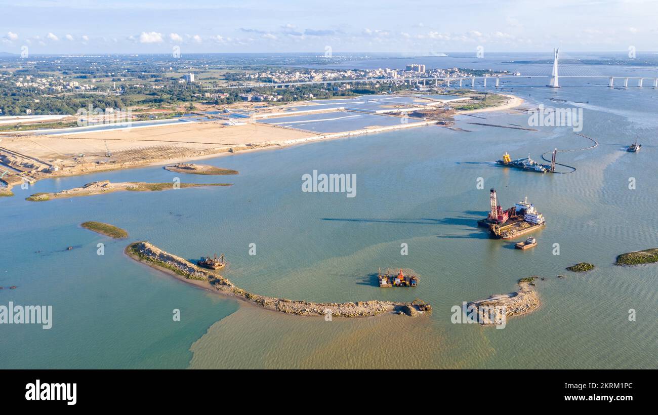 Aerial photos show the Puqian Central Fishing Port Project is under ...