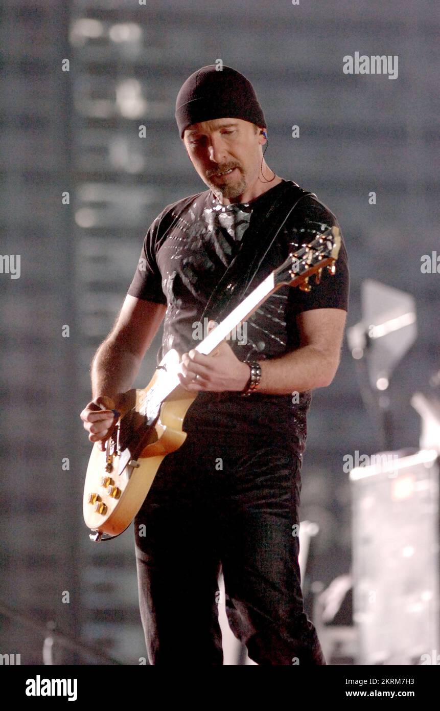 THE EDGE, U2, WORLD TOUR CONCERT, 2005: Lead guitarist The Edge of the ...