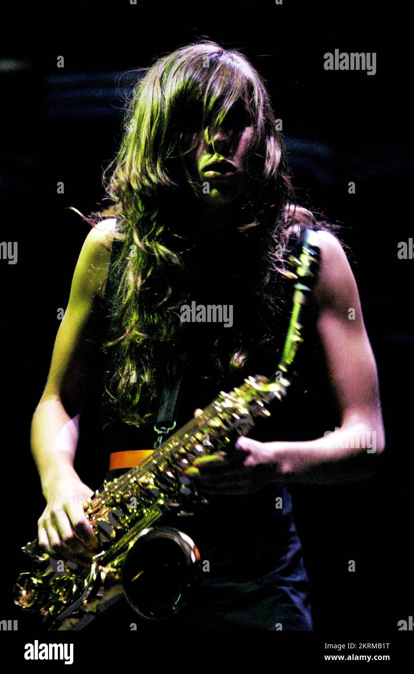 Abi Harding, saxophonist (saxophone) and backing singer with THE ZUTONS ...