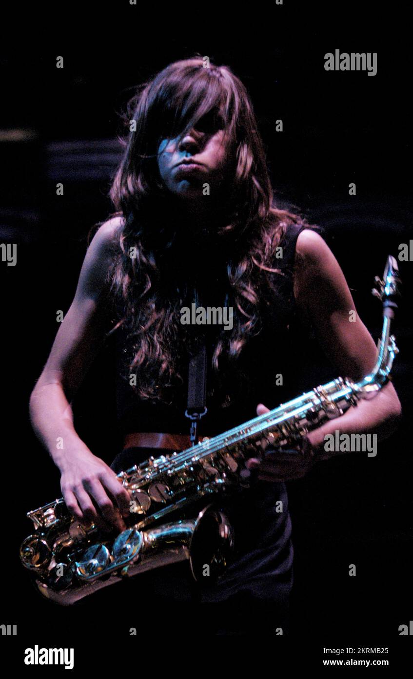 Abi Harding, saxophonist (saxophone) and backing singer with THE ZUTONS ...