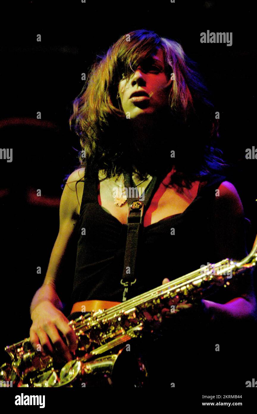 Abi Harding, saxophonist (saxophone) and backing singer with THE ZUTONS ...