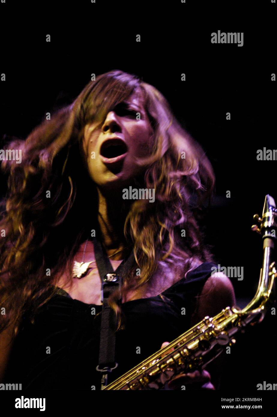 Abi Harding, saxophonist (saxophone) and backing singer with THE ZUTONS ...