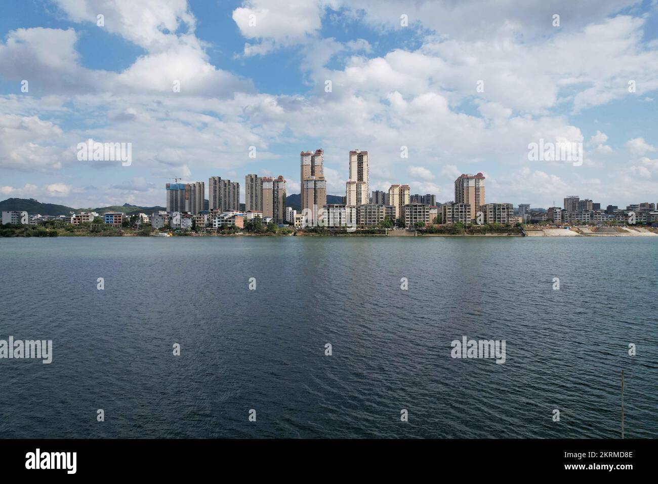 Aerial photo shows the beautiful scenery of the Rong River located in ...