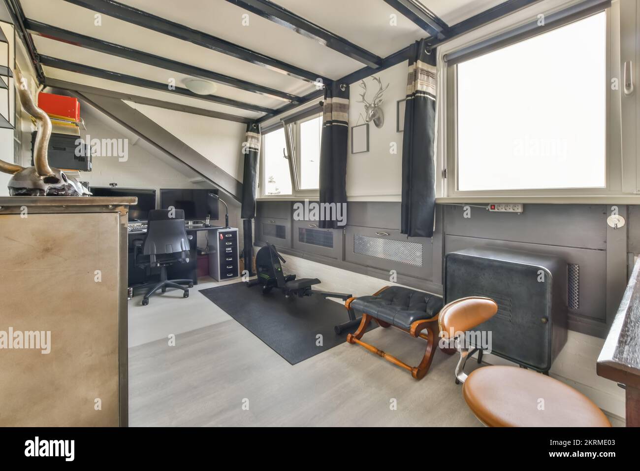 Interior of modern room with workspace furnished with desk with office ...