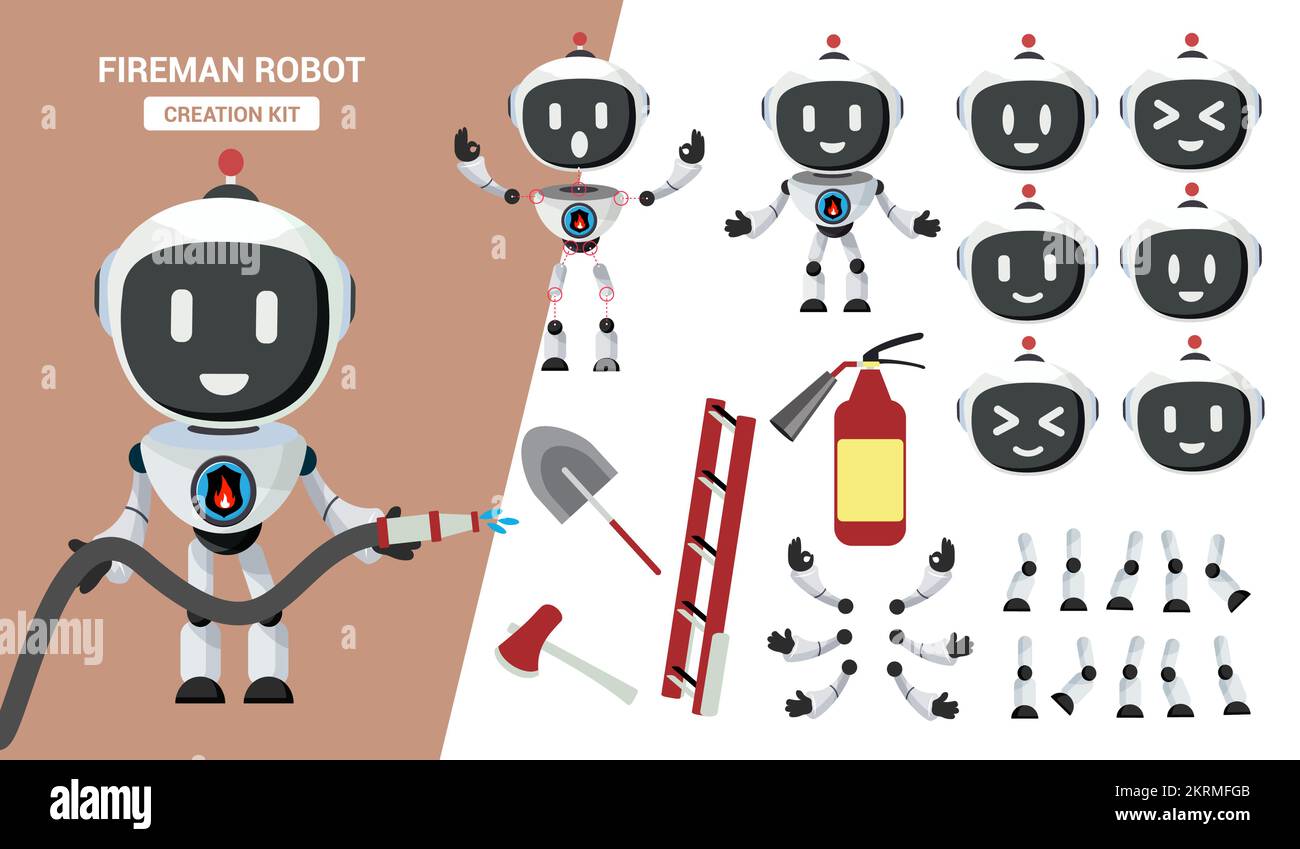 Fireman robot creation kit vector design. Robots fire fighter editable ... Fireman robot creation kit vector design. Robots fire fighter editable ...