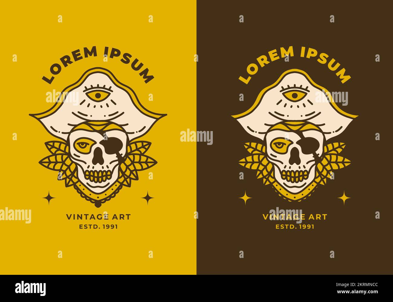 Vintage art illustration design of the skull pirates Stock Vector Image ...