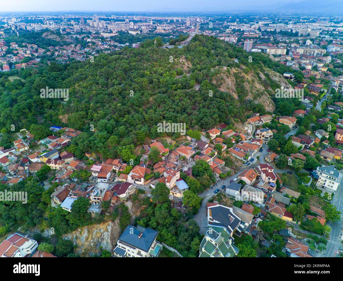Old historical town of Plovdiv with residential buildings and churches ...