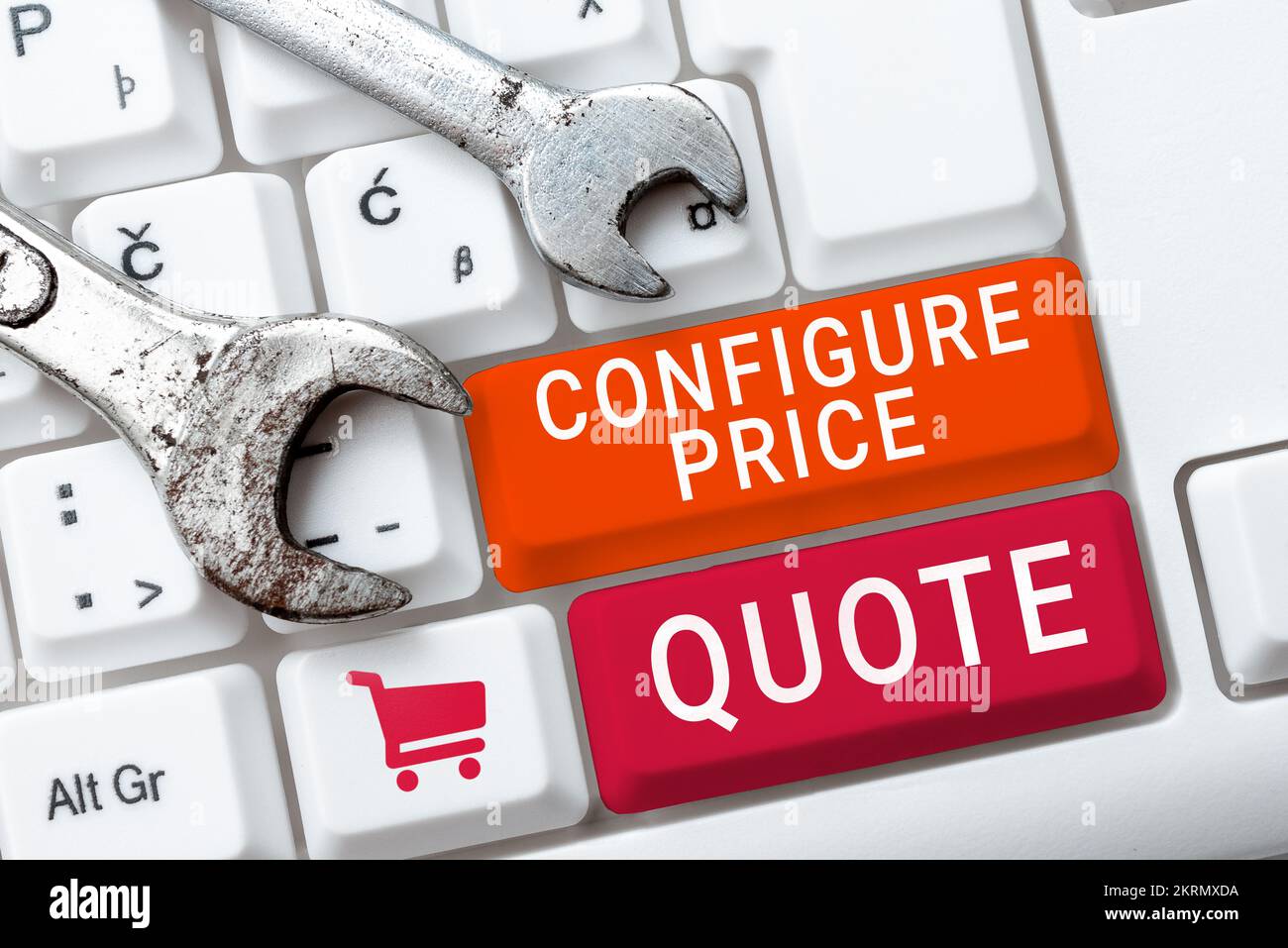 Sign displaying Configure Price Quote, Word Written on software use by ...