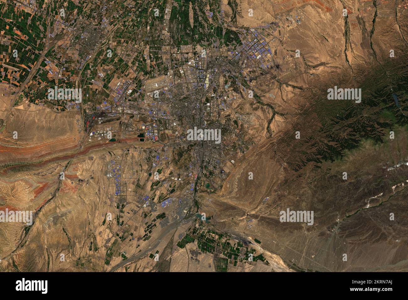 High resolution satellite image of Ürümqi in Xinjiang, China - contains ...