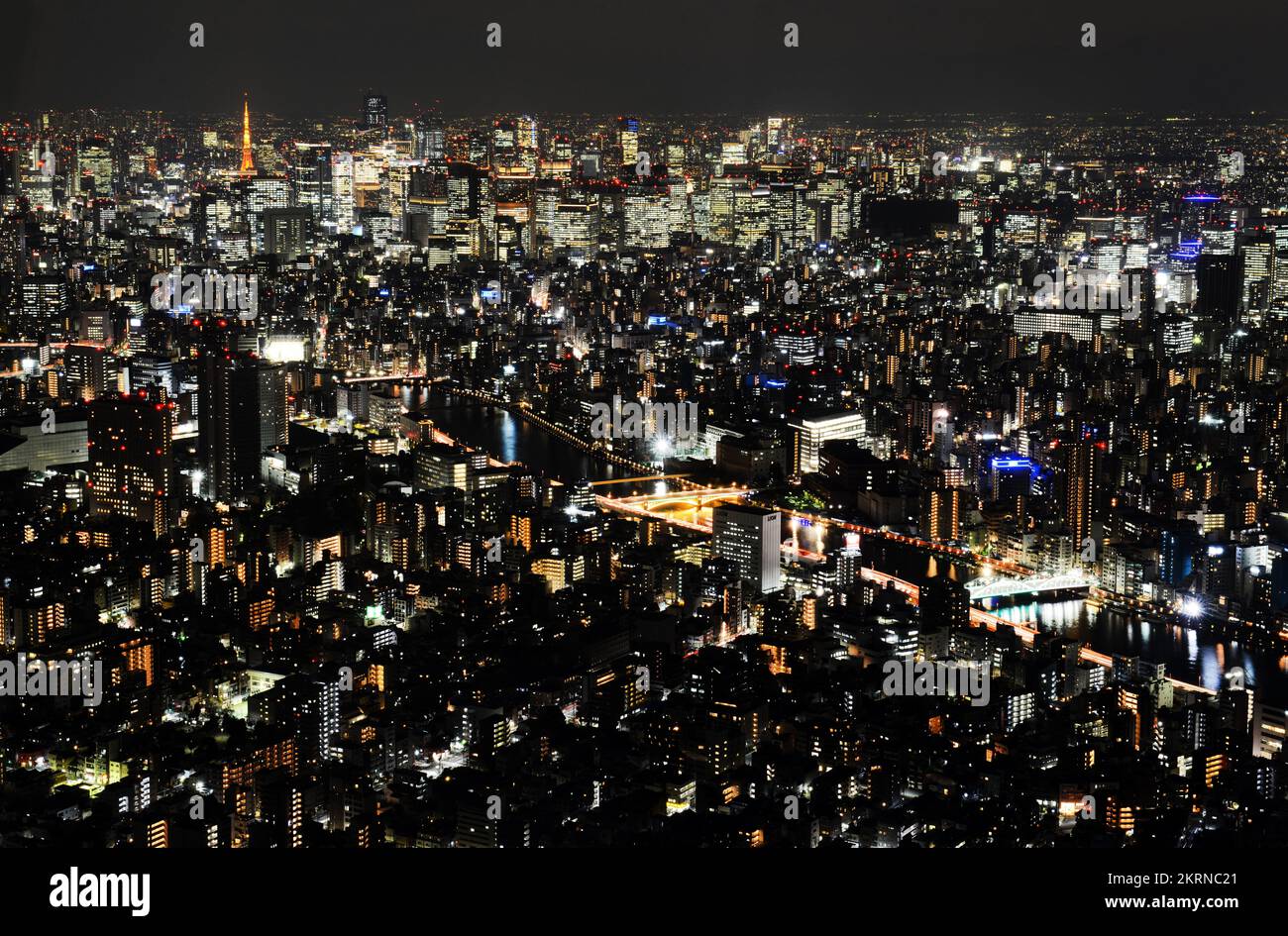 Aerial views of Tokyo at night. Views from the Skytree in Sumida-City ...