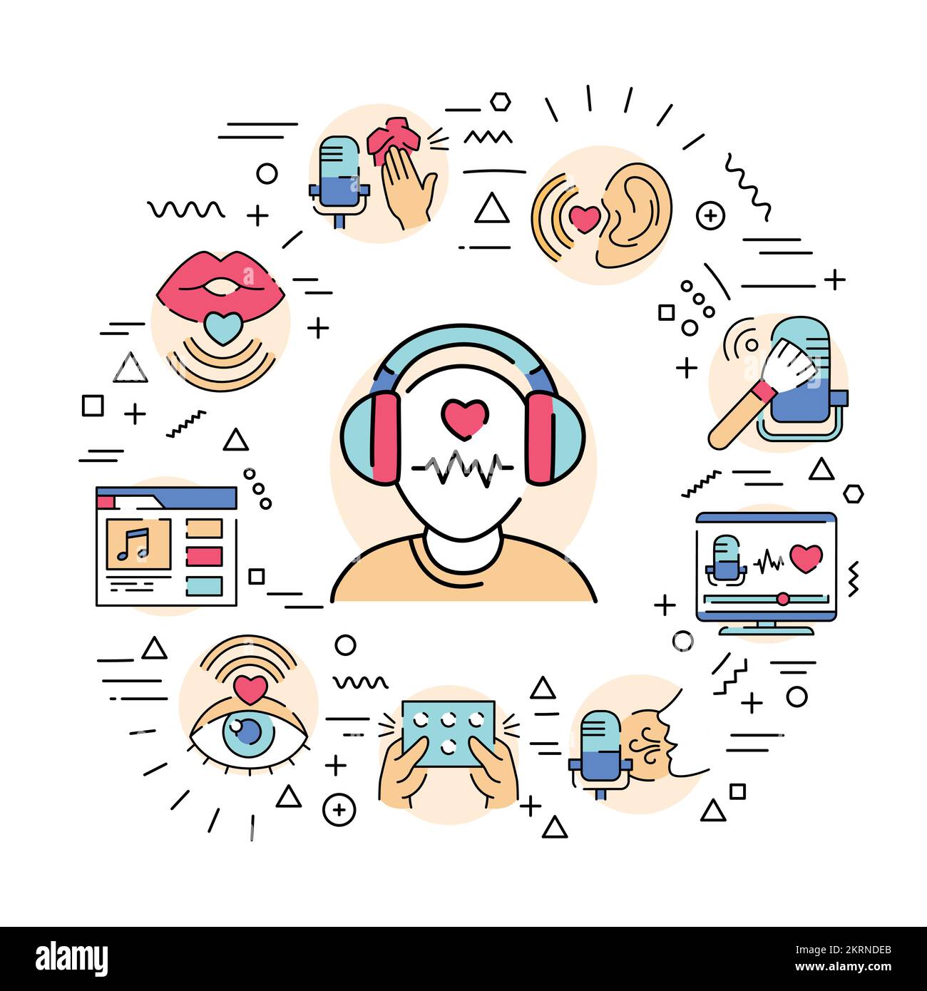 ASMR web banner. Infographics with linear icons on white background ...