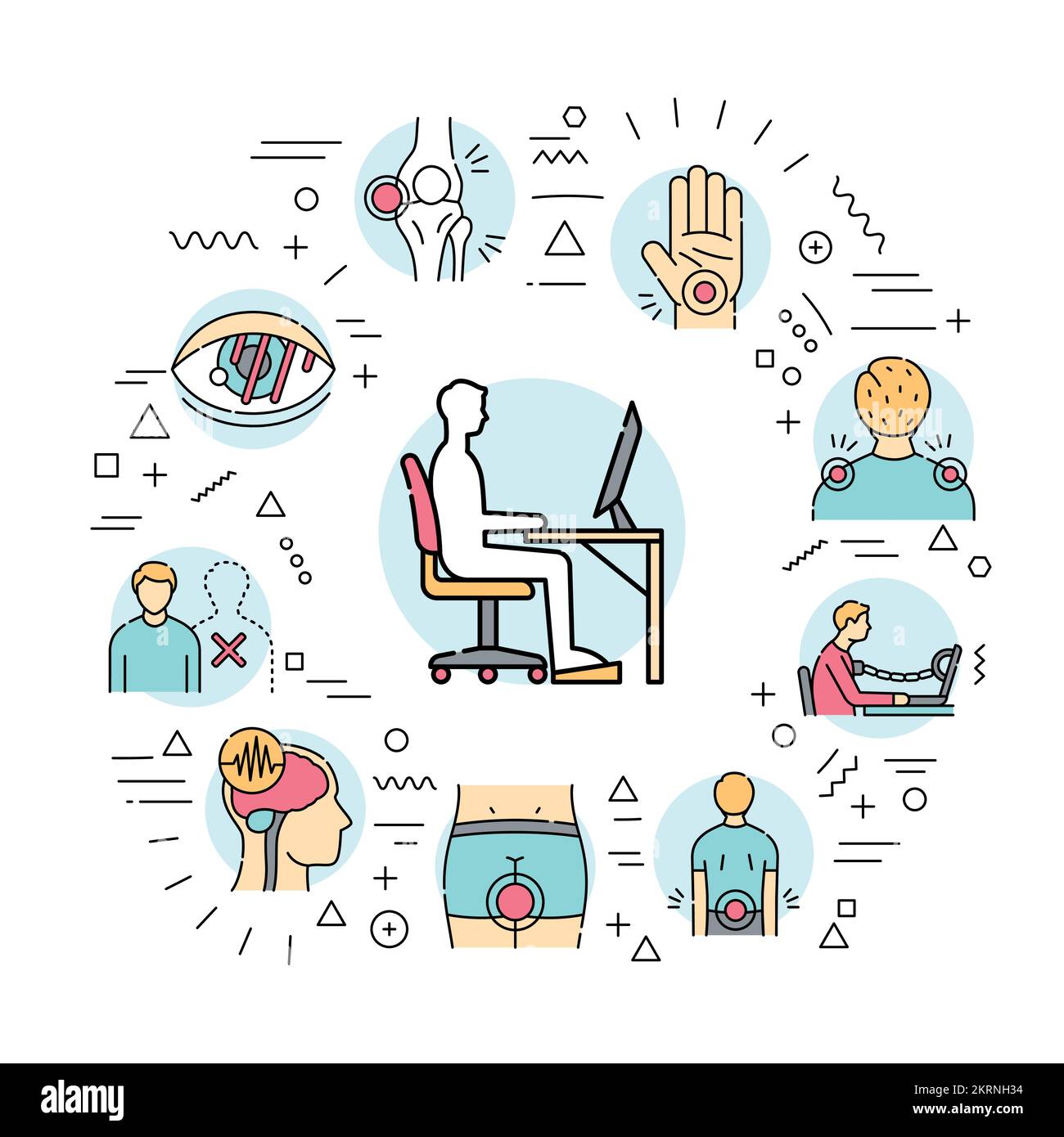 Computer-induced medical problem web banner. Infographics with linear ...