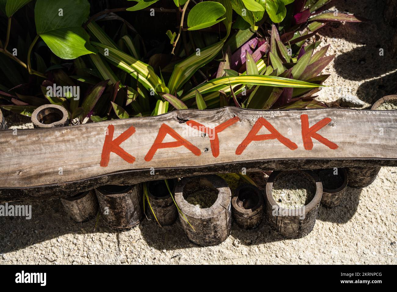 Wooden Sign for Kayak for Watersports users Stock Photo - Alamy