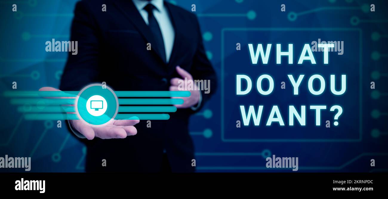 Conceptual caption What Do You Wantquestion, Business idea Aspiration ...
