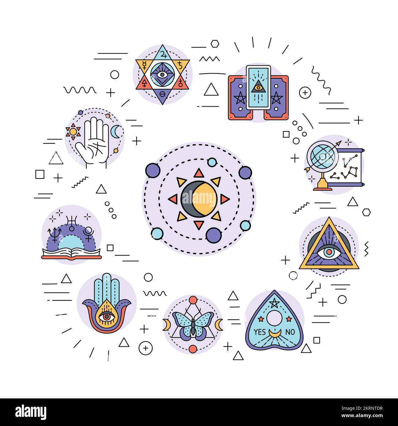 Astrology web banner. Infographics with linear icons on white ...