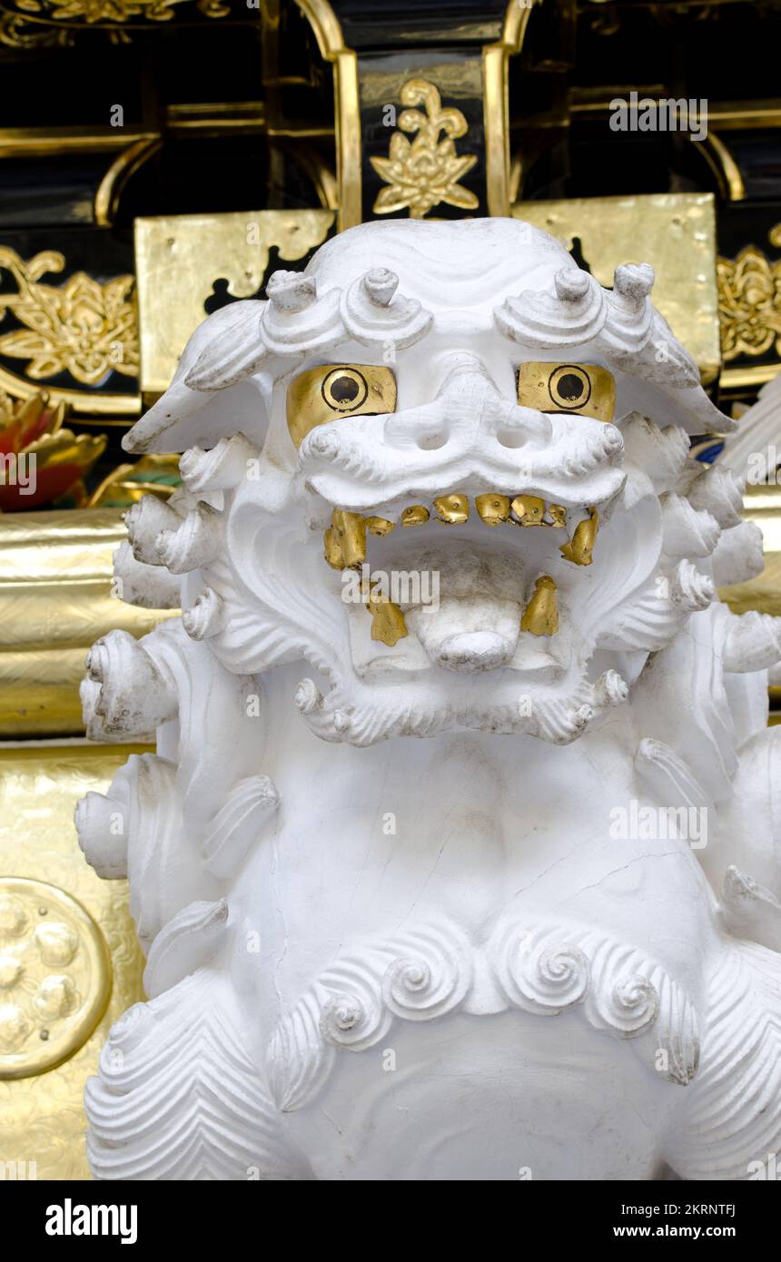 Nikko, November 17, 2017: Carving of a lion at the Karamon Gate. Tosho ...