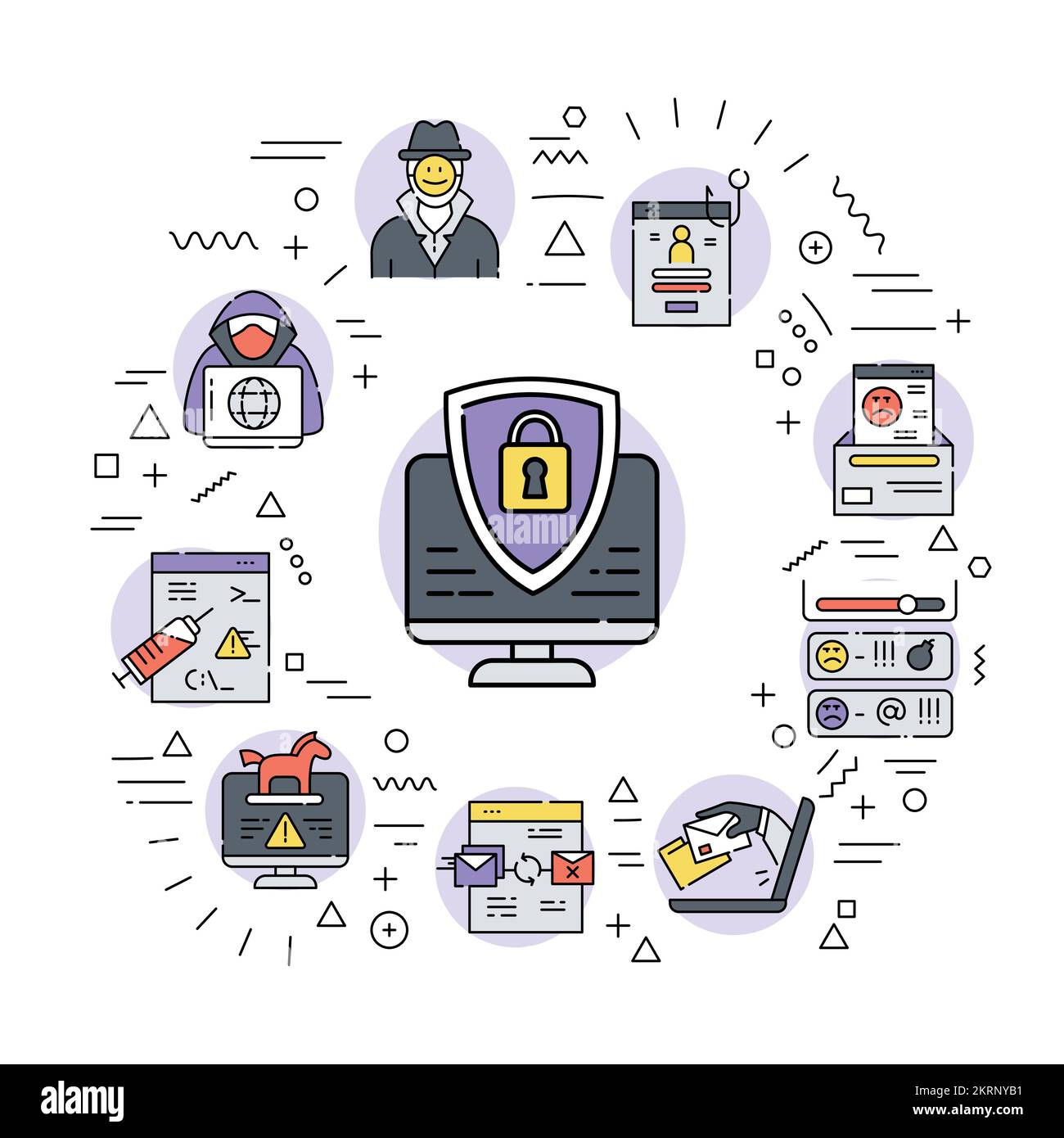 Cybercrime web banner. Infographics with linear icons on white ...