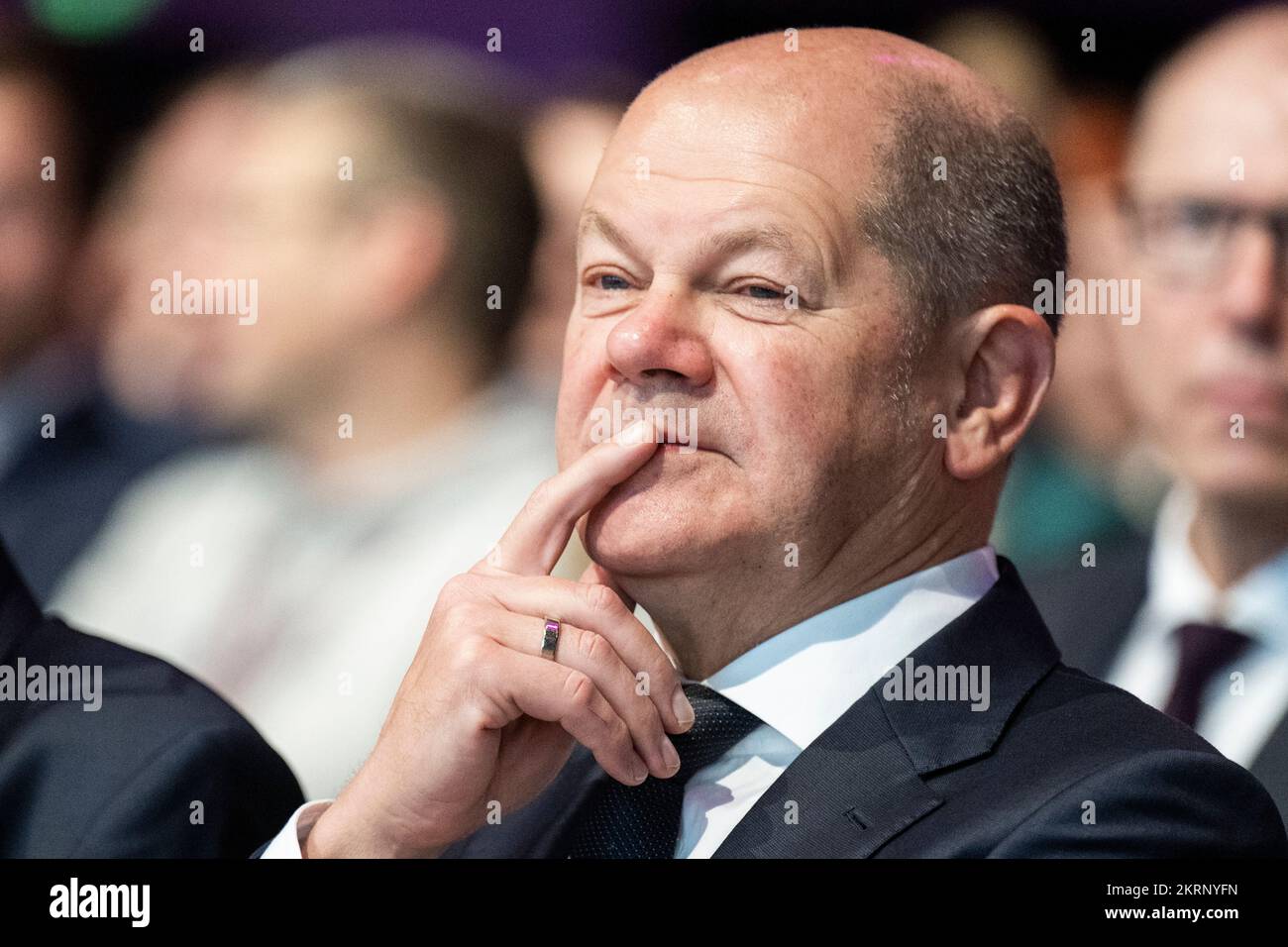 Berlin, Germany. 29th Nov, 2022. Chancellor Olaf Scholz (SPD) sits at the 25th trade union ...