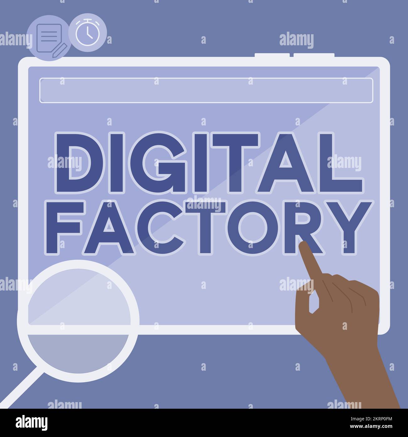 Sign displaying Digital Factory, Business overview uses digital ...
