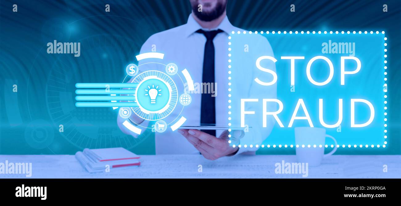 Hand writing sign Stop Fraud, Business overview campaign advices people ...