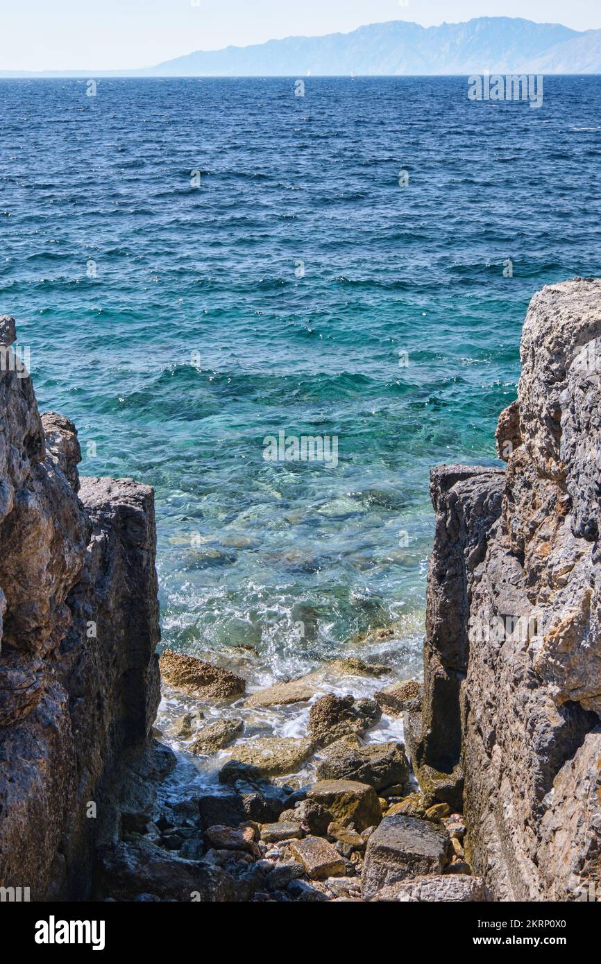 Datça, Muğla, Turkey, Sep. 2021: Knidos bay and ancient harbor with ...