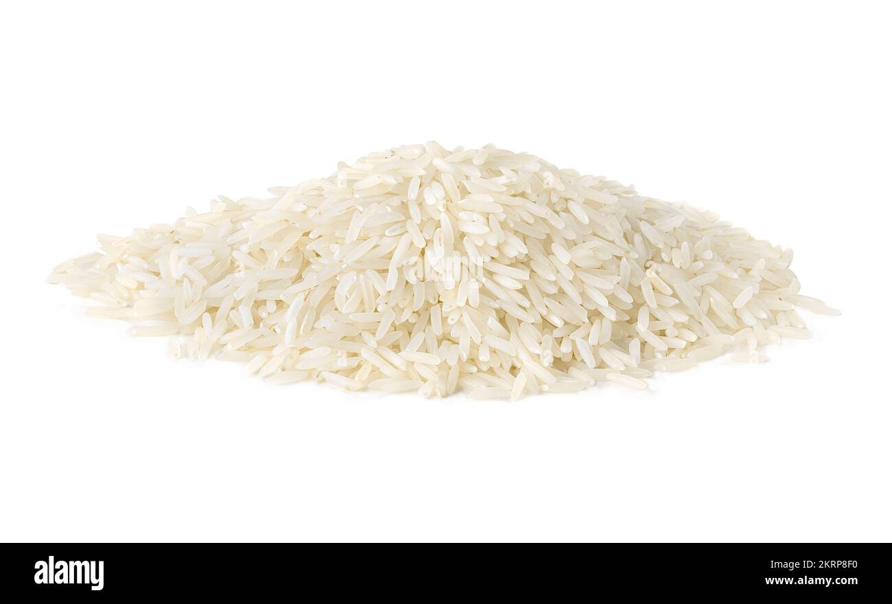 Dry white long rice basmati pile isolated on a white background Stock ...