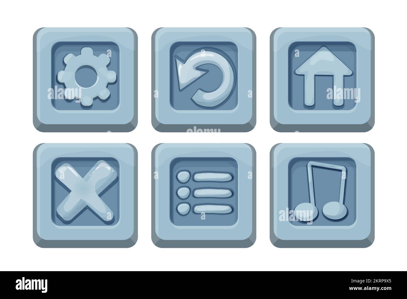 Set menu ui buttons on stone block in comic cartoon style, game design ...