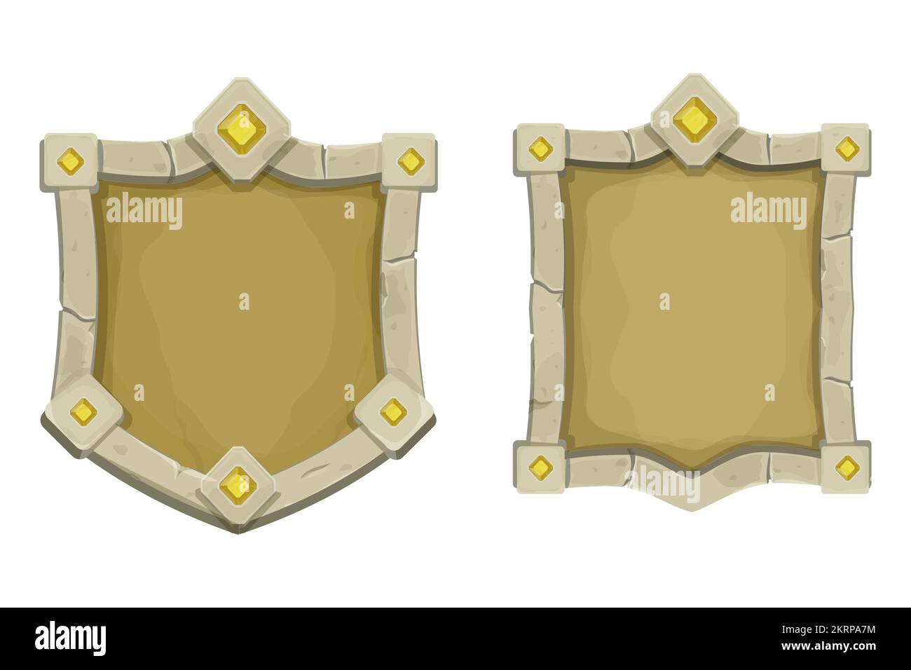 Set stone frame with border and gemstones, shield shape, empty medieval ...
