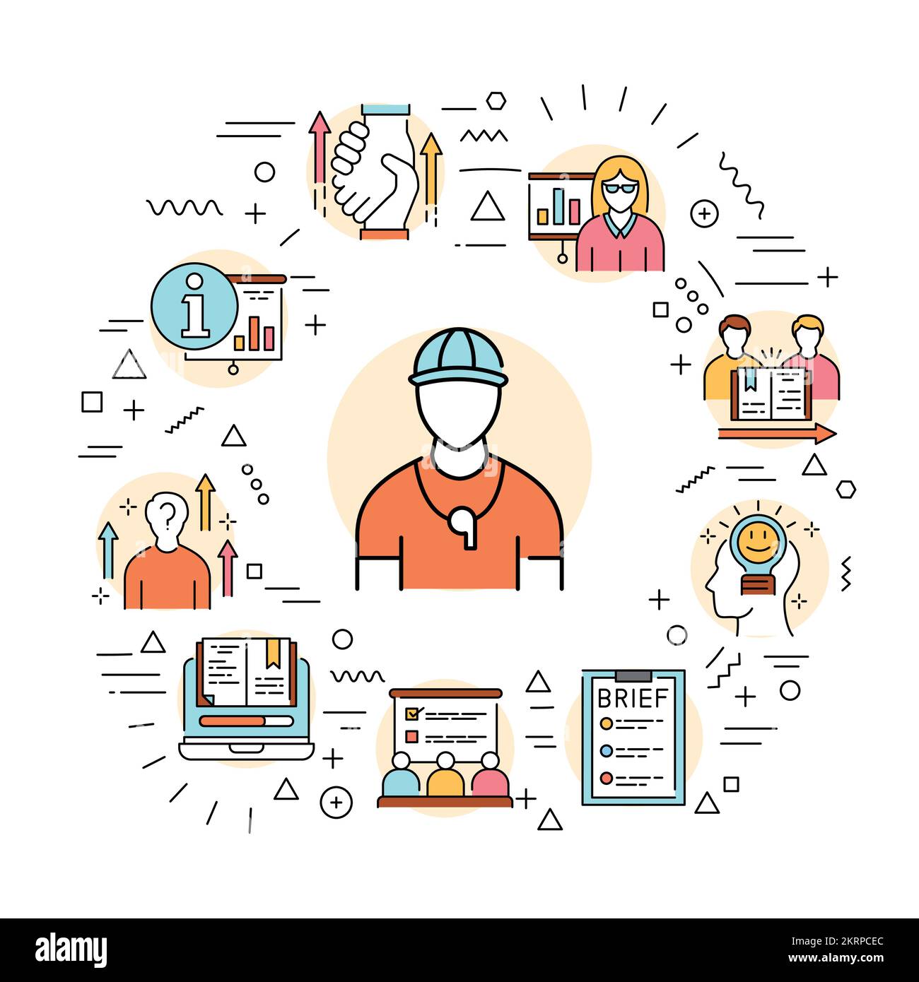 Coaching web banner. Infographics with linear icons on white background ...