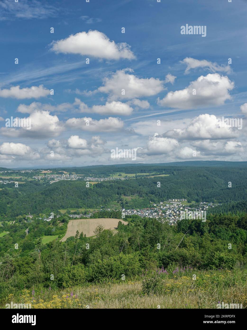 view from Grosser Kopf Hill to Village of Arzbach,close to famous Limes ...