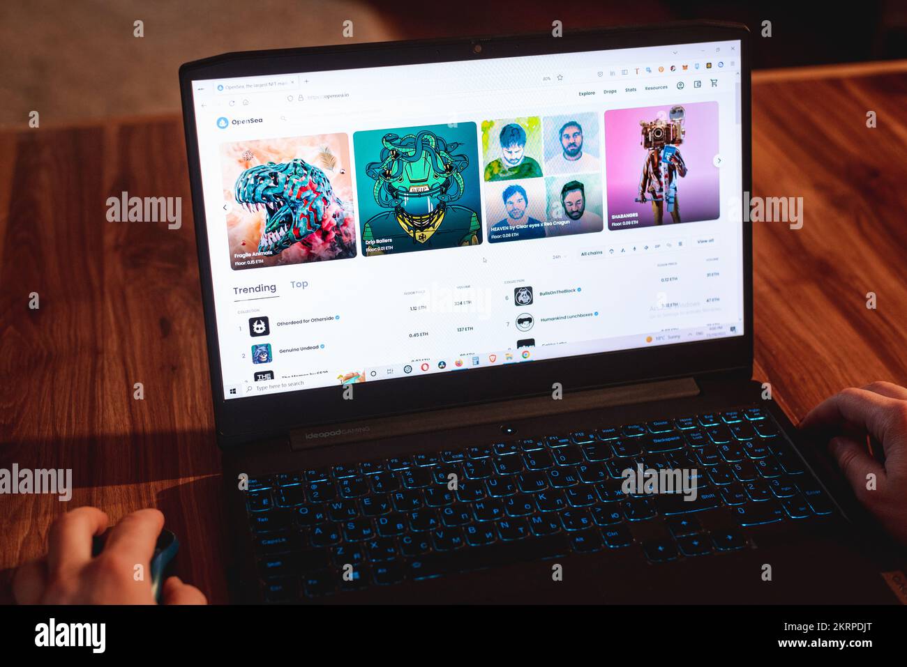 Opensea, an NFT marketplace, on Lenovo laptop display on November 19 ...