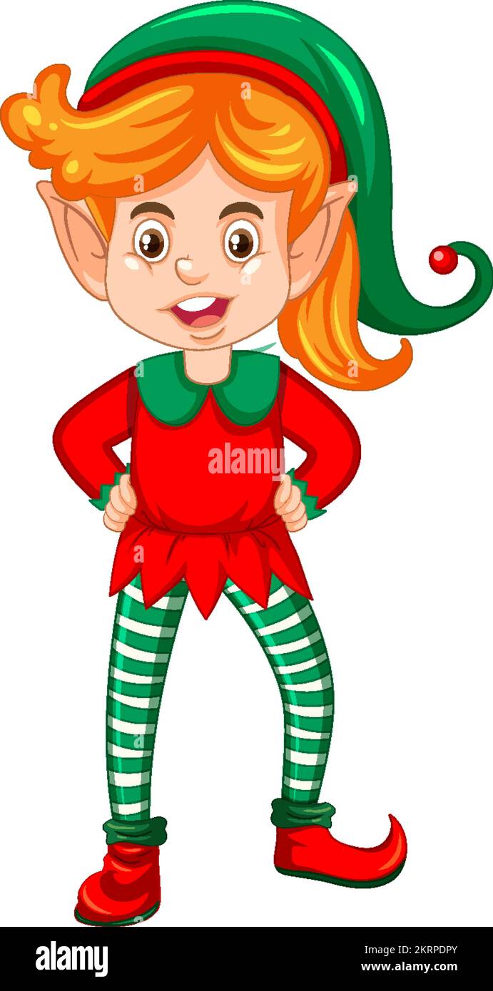 Cute kid wearing elf costume cartoon illustration Stock Vector Image ...