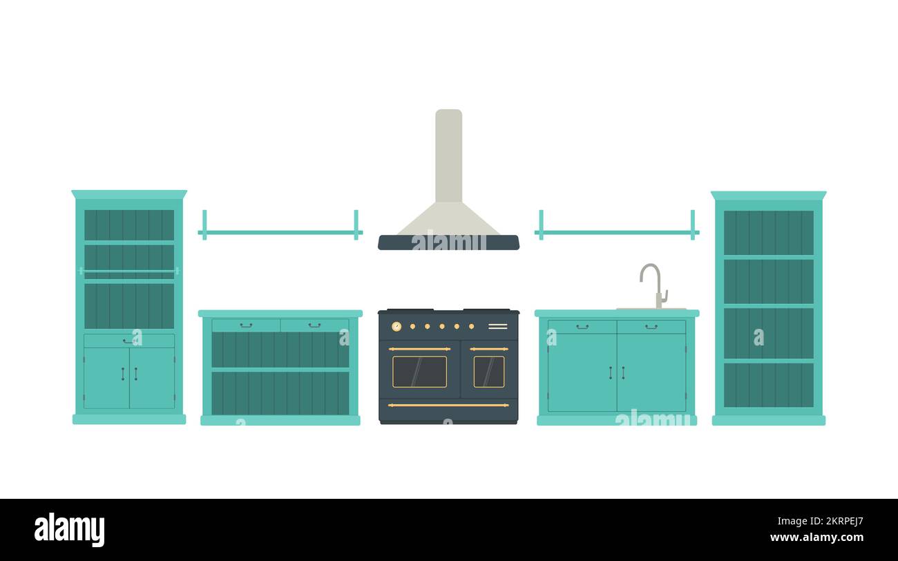 Provence style blue kitchen. Rustic interior concept. Wooden furniture ...