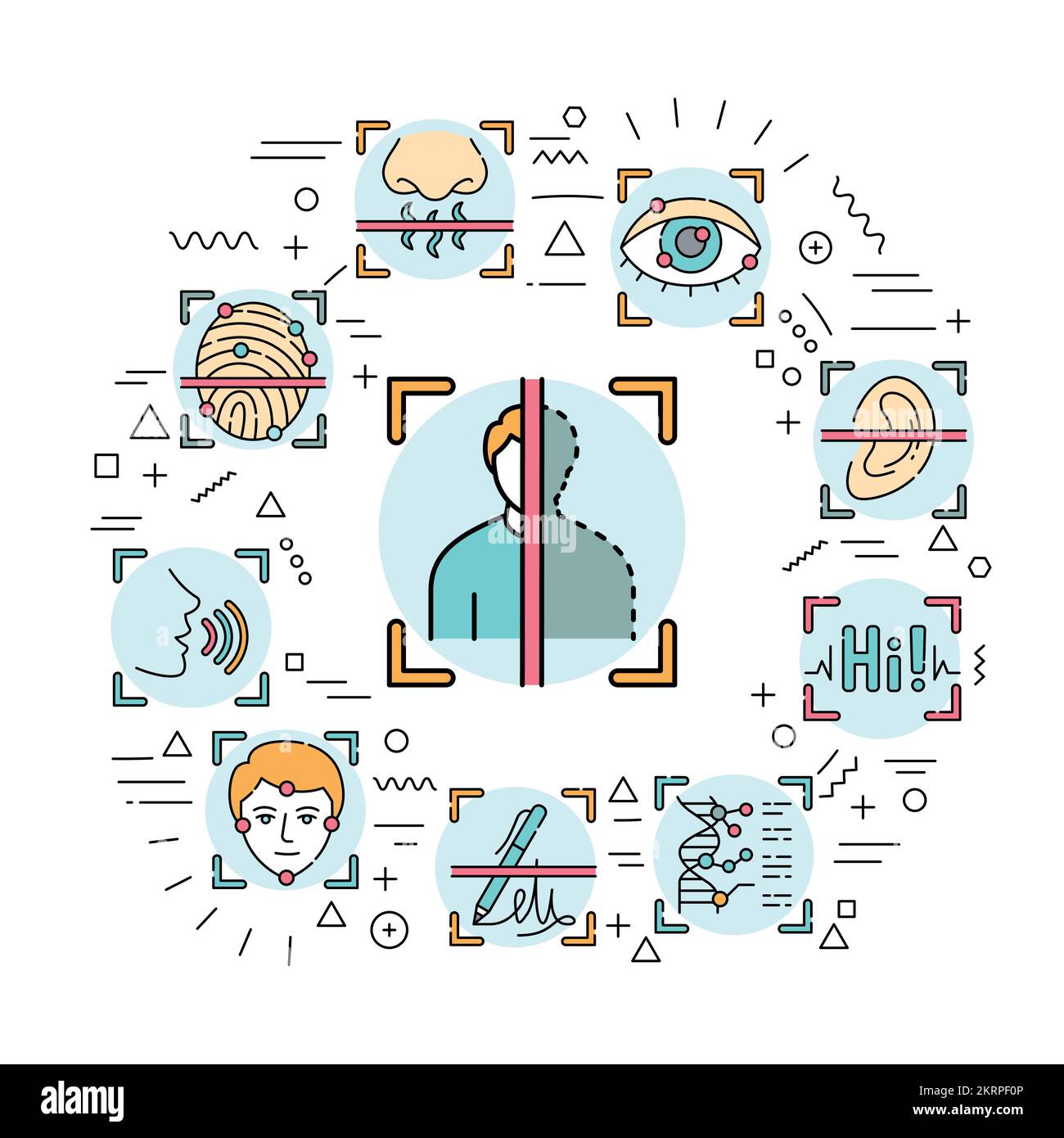 Biometrics web banner. Infographics with linear icons on white ...