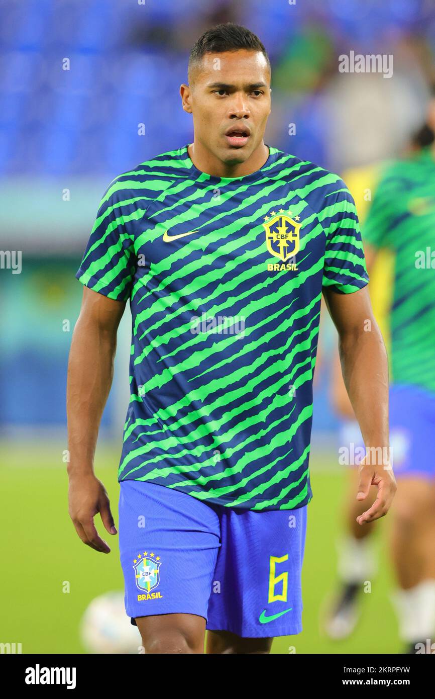 Alex Sandro of Brazil warms up during the FIFA World Cup Qatar 2022 ...