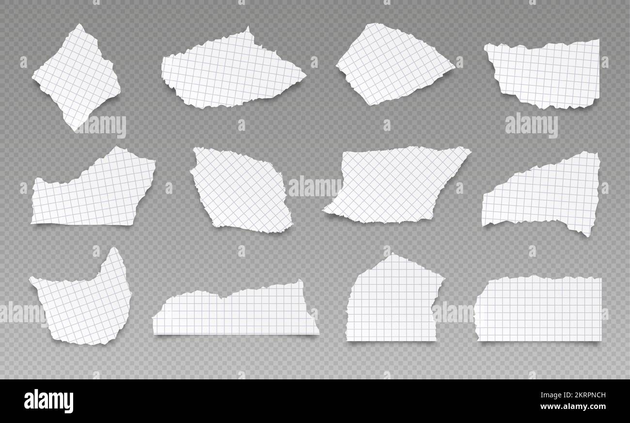 Torn paper pieces, realistic ripped notebook page fragments with square ...