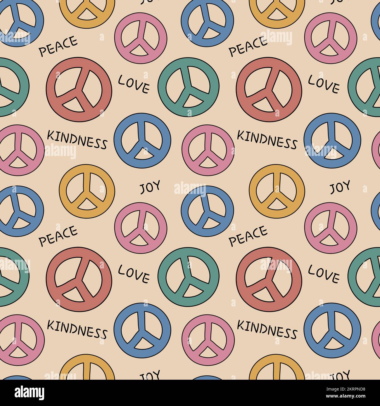 Groovy hippie pattern. Peace symbols. Seamless background with signs of ...
