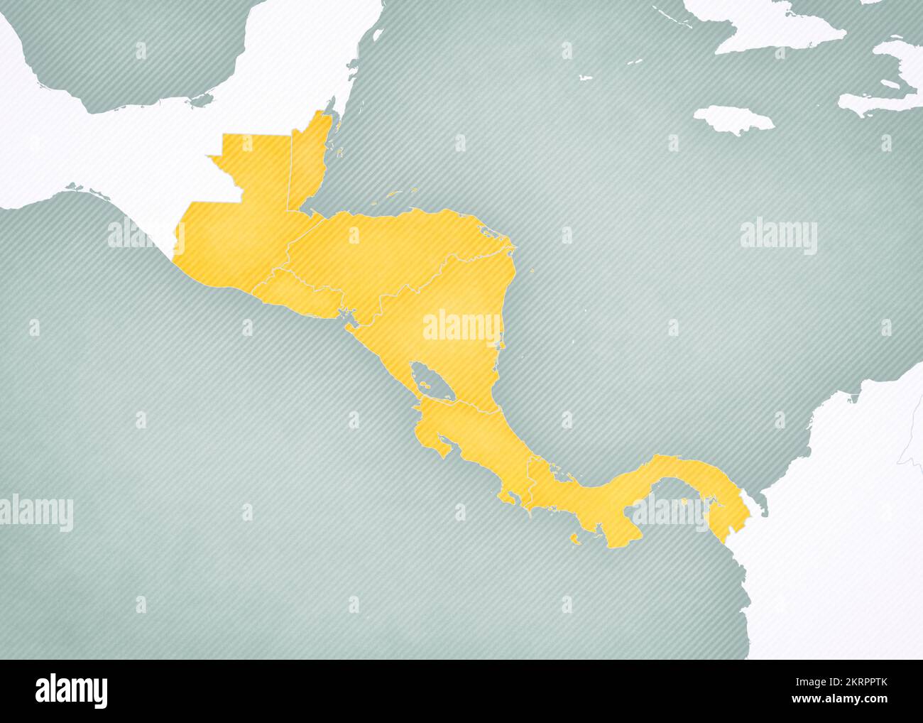Map with all countries of Central America with softly striped vintage ...