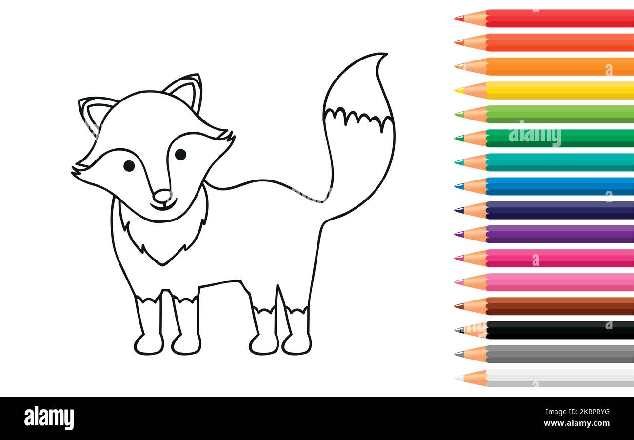 cute fox for coloring book with colorful pencils Stock Vector Image ...