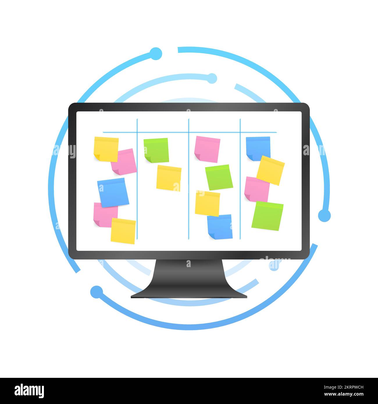 Board with Color Sticky Notes and Markers for Management on computer ...