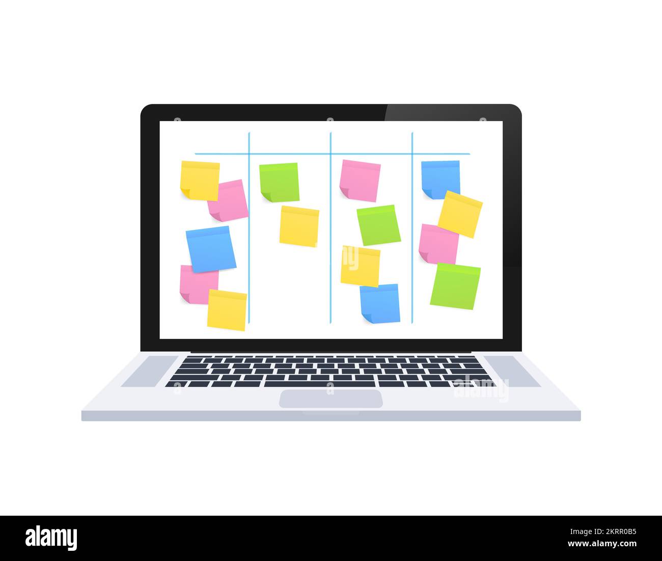 Board with Color Sticky Notes and Markers for Management on laptop ...